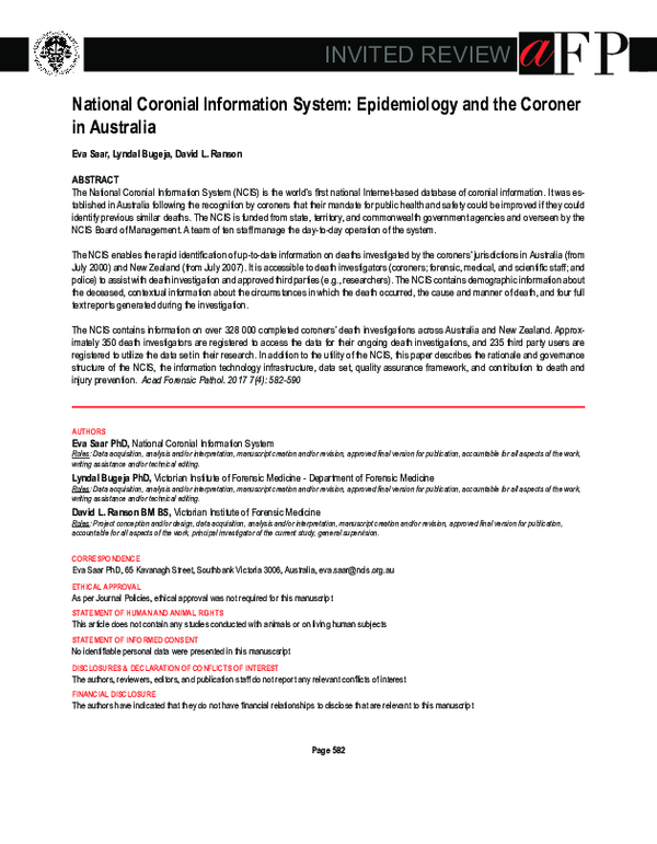 (PDF) National Coronial Information System: Epidemiology and the ... (PDF) National Coronial Information System: Epidemiology and the ...