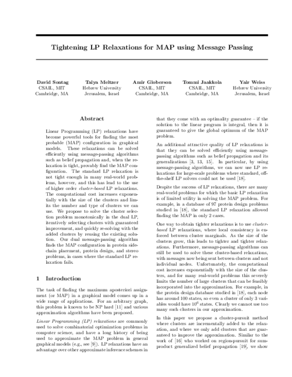(PDF) Tightening LP Relaxations for MAP using Message Passing