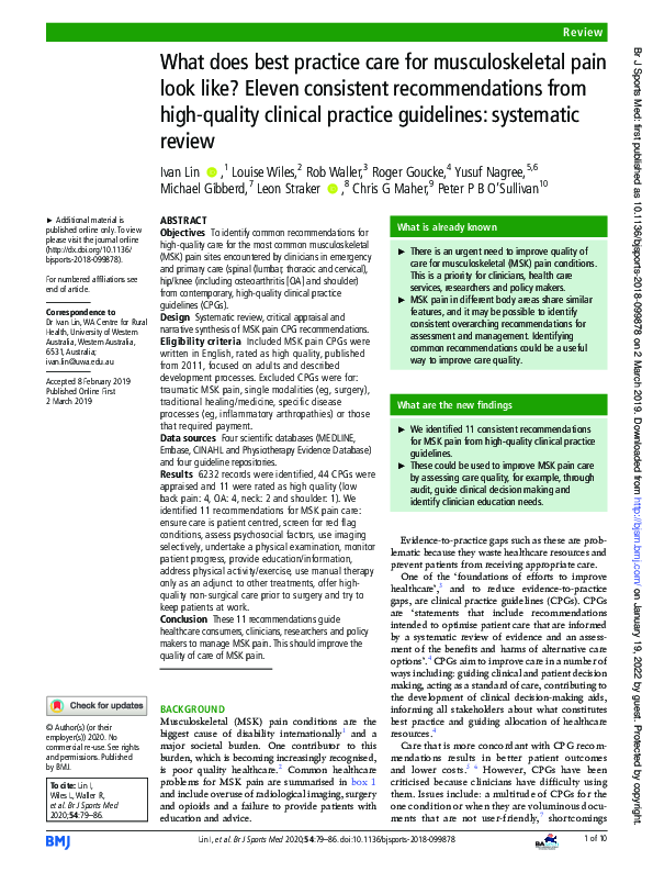 (PDF) What does best practice care for musculoskeletal pain look like ...