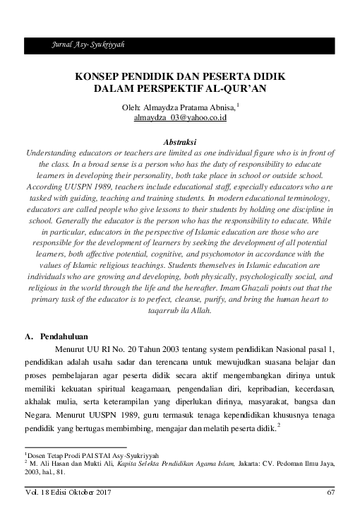 (PDF) Konsep Pendidik dan Peserta Didik Dalam Perspektif Al-Qur’an