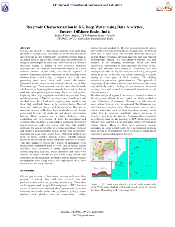 (PDF) Reservoir Characterization in KG Deep Water using Data Analytics ...