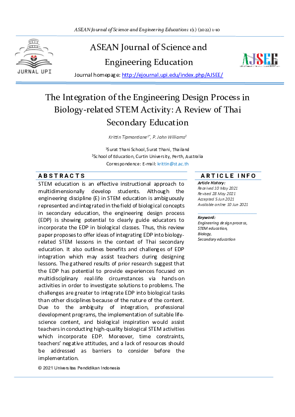 (PDF) The Integration of the Engineering Design Process in Biology ...