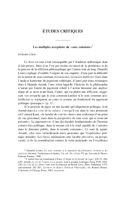 (PDF) Les multiples acceptations du «sens commun»