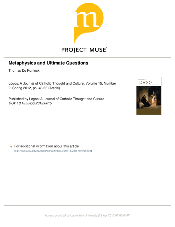 (PDF) Metaphysics and Ultimate Questions