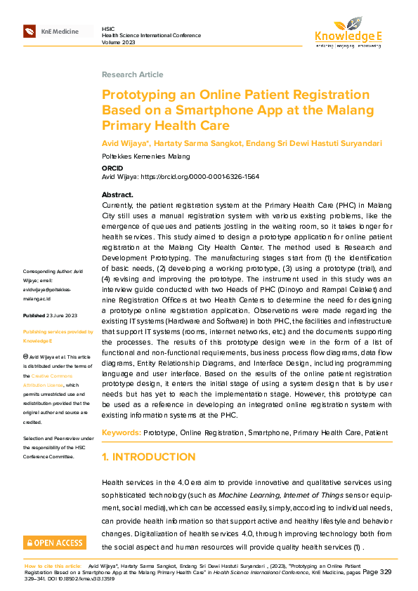 (PDF) Prototyping an Online Patient Registration Based on a Smartphone App at the Malang Primary ...