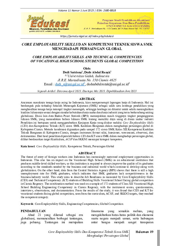 (PDF) Core Employability Skills dan Kompetensi Teknik Siswa SMK Menghadapi Persaingan Global