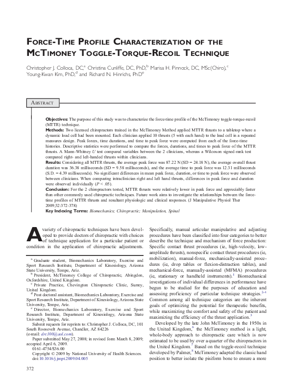 (PDF) Force-Time Profile Characterization of the McTimoney Toggle ...