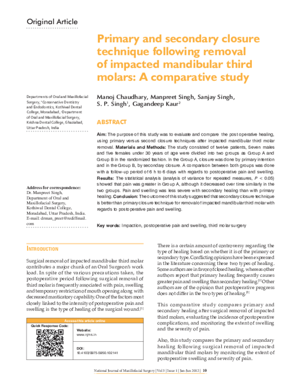 (PDF) Primary and secondary closure technique following removal of ...
