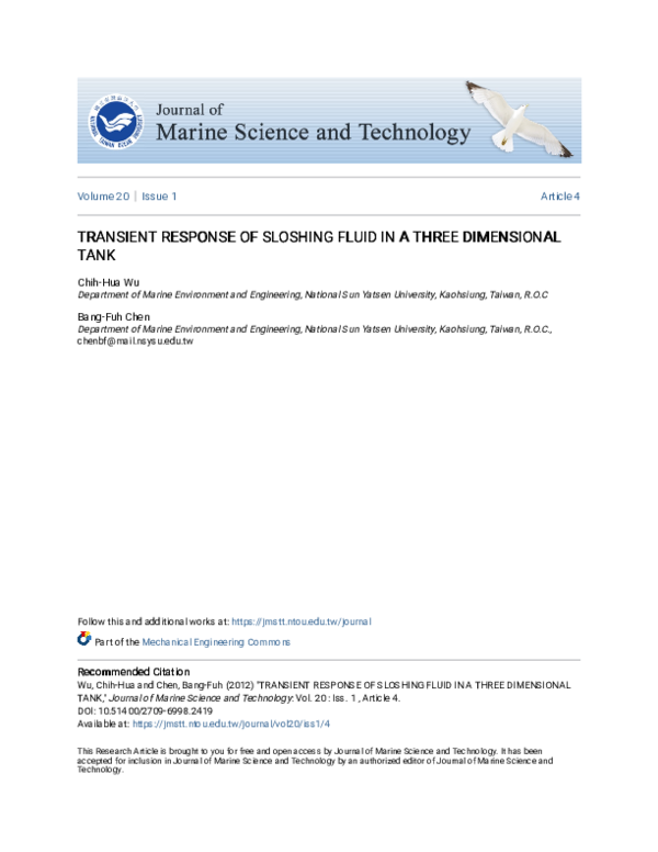 (PDF) Transient Response of Fluid Sloshing in 3D Tanks with Excitation