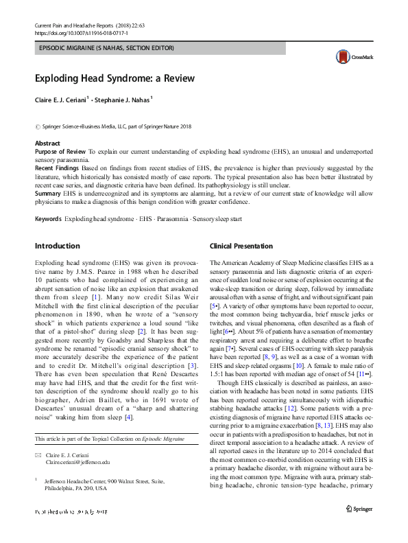 (PDF) Exploding Head Syndrome: a Review