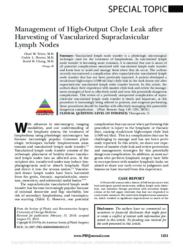 (PDF) Management of High-Output Chyle Leak after Harvesting of ...