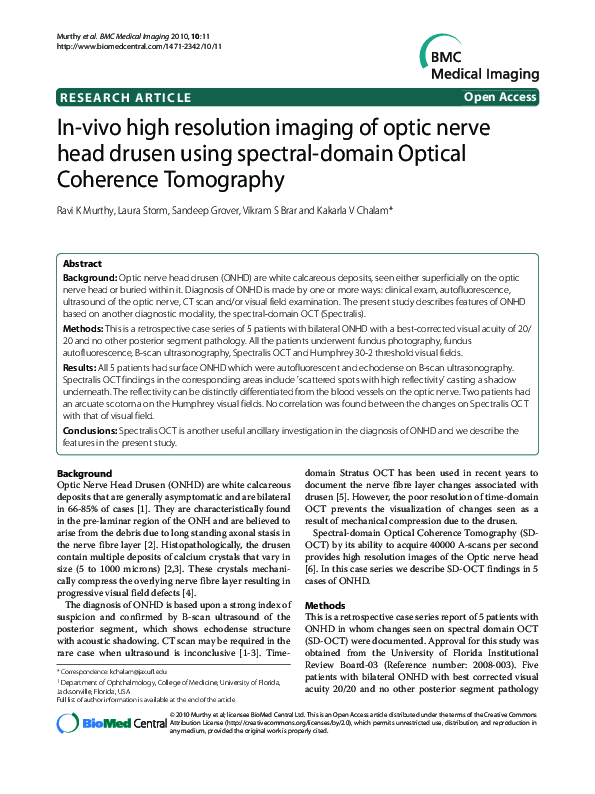 (PDF) In-vivo high resolution imaging of optic nerve head drusen using spectral-domain Optical ...