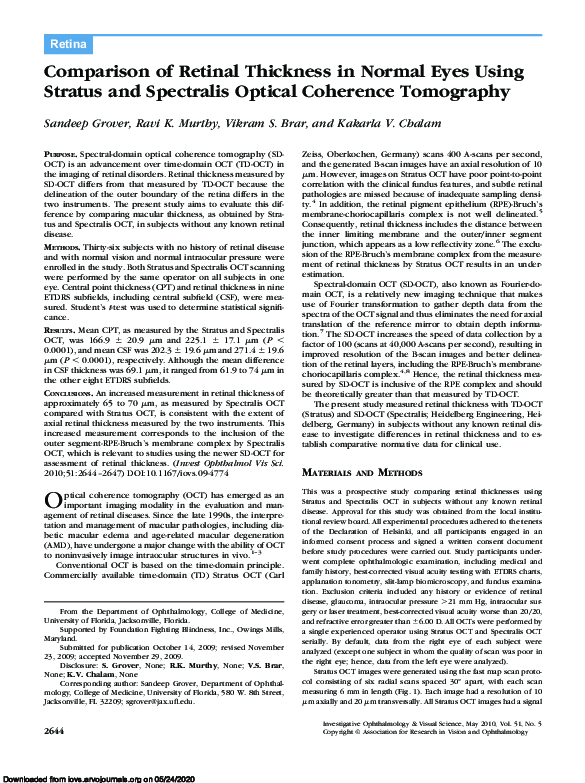 (PDF) Comparison of Retinal Thickness in Normal Eyes Using Stratus and ...