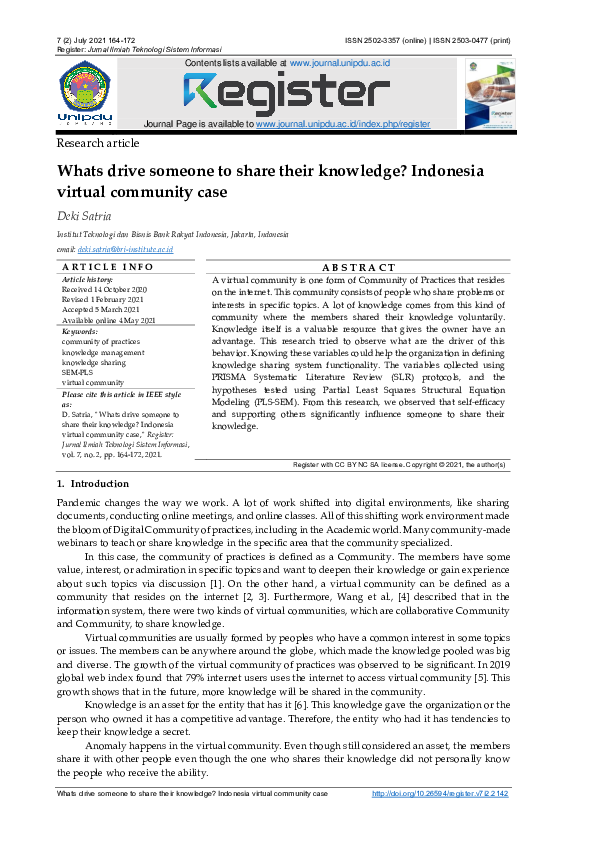 (PDF) Whats drive someone to share their knowledge? Indonesia virtual ...