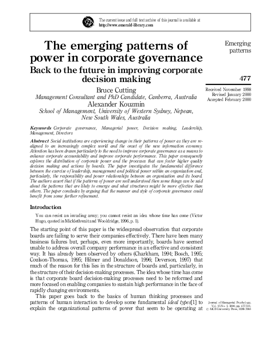(PDF) The emerging patterns of power in corporate governance – Back to ...