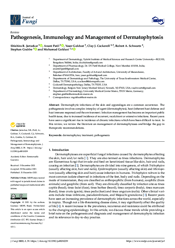 (PDF) Pathogenesis, Immunology and Management of Dermatophytosis ...