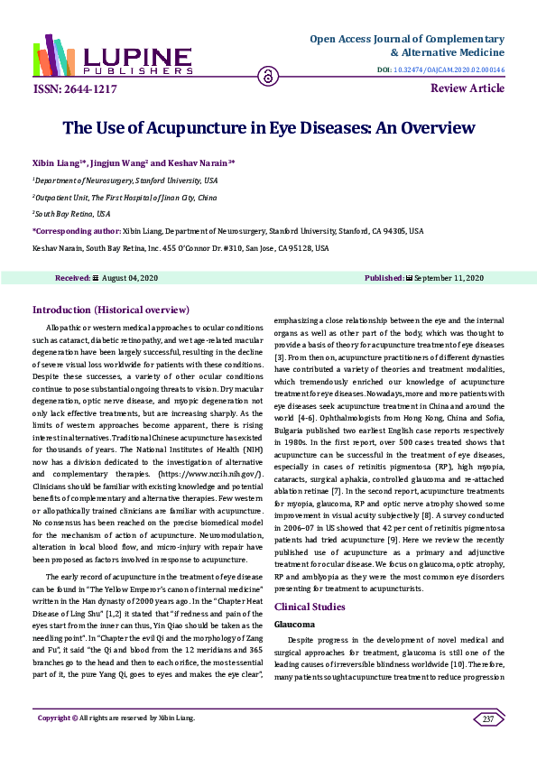 (PDF) The Use of Acupuncture in Eye Diseases: An Overview