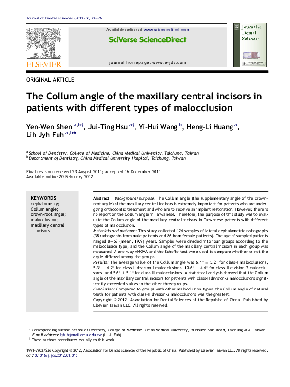 (PDF) The Collum angle of the maxillary central incisors in patients ...