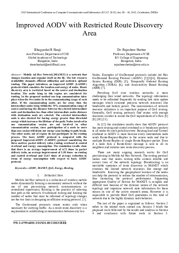 (PDF) Improved AODV with restricted route discovery area