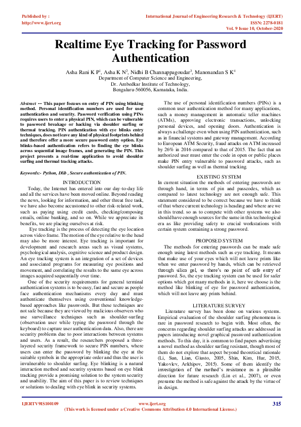 Pdf Real Time Eye Tracking For Password Authentication