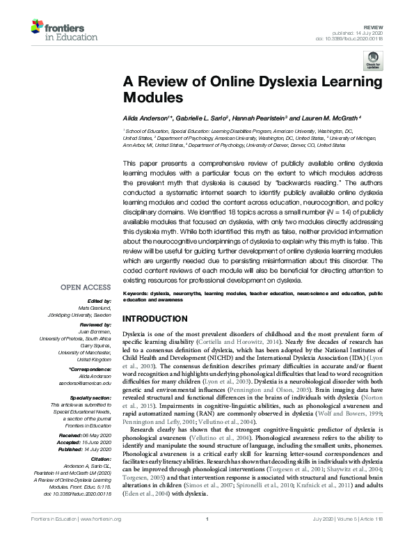 (PDF) A Review of Online Dyslexia Learning Modules