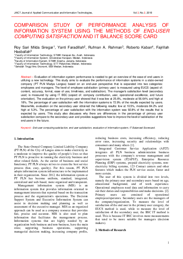 (PDF) Comparison Study Of Performance Analysis Of Information System Using The Methods Of End ...