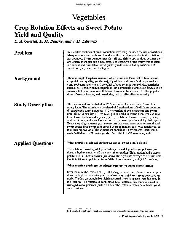 (PDF) Crop Rotation Effects on Sweet Potato Yield and Quality