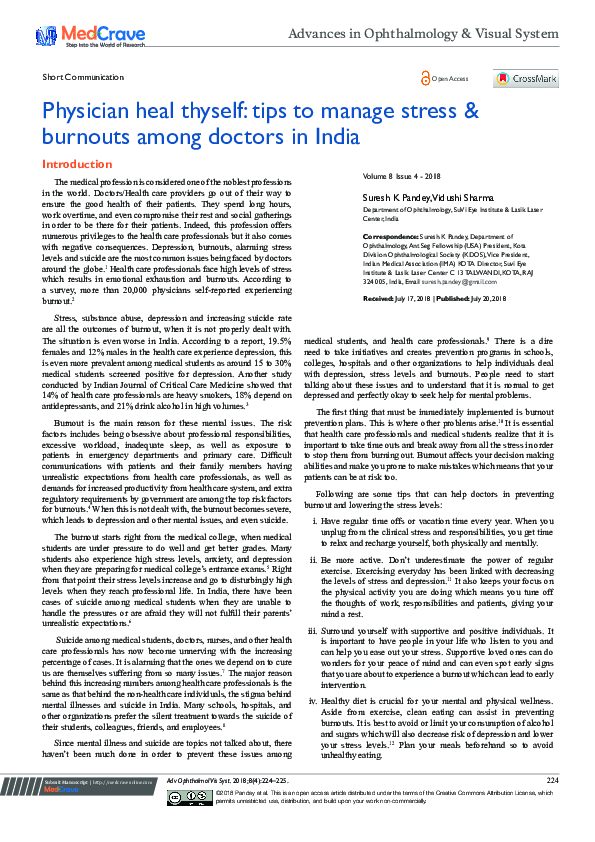 (PDF) Physician heal thyself: tips to manage stress & burnouts among doctors in India
