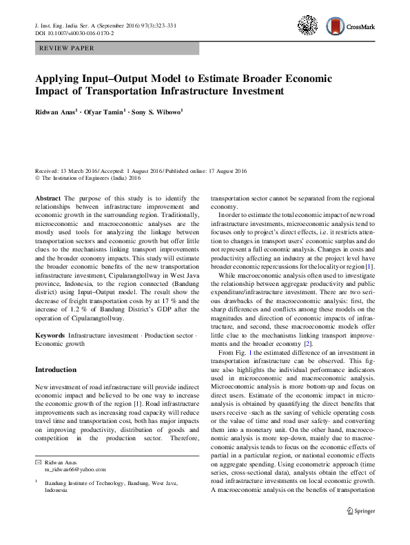 Pdf Applying Input Output Model To Estimate Broader Economic Impact