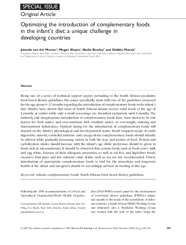 (PDF) Optimizing the introduction of complementary foods in the infant ...