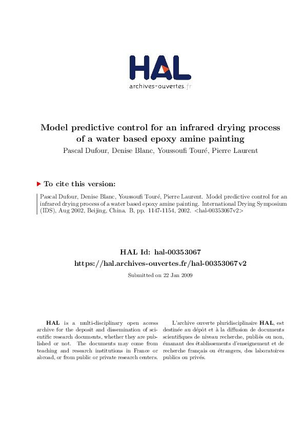 (PDF) Model predictive control for an infrared drying process of a water based epoxy amine ...