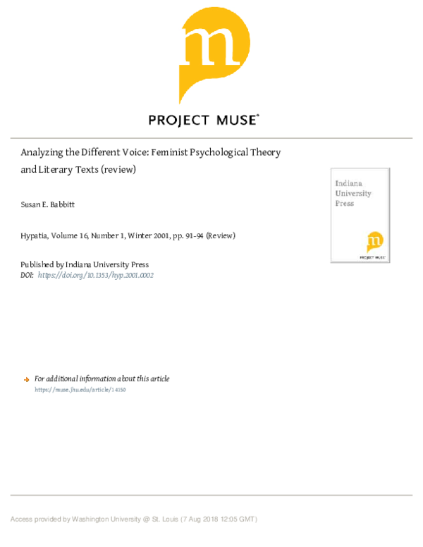 (PDF) Analyzing the Different Voice: Feminist Psychological Theory and ...