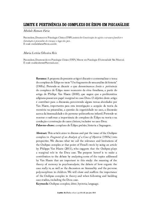 (PDF) Limite e pertinência do complexo de Édipo em psicanálise