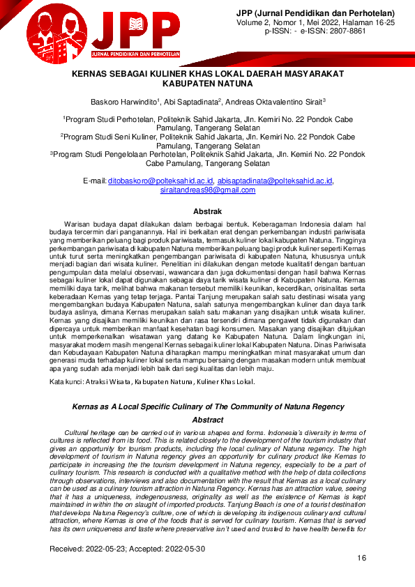 (PDF) Kernas Sebagai Kuliner Khas Lokal Daerah Masyarakat Kabupaten Natuna