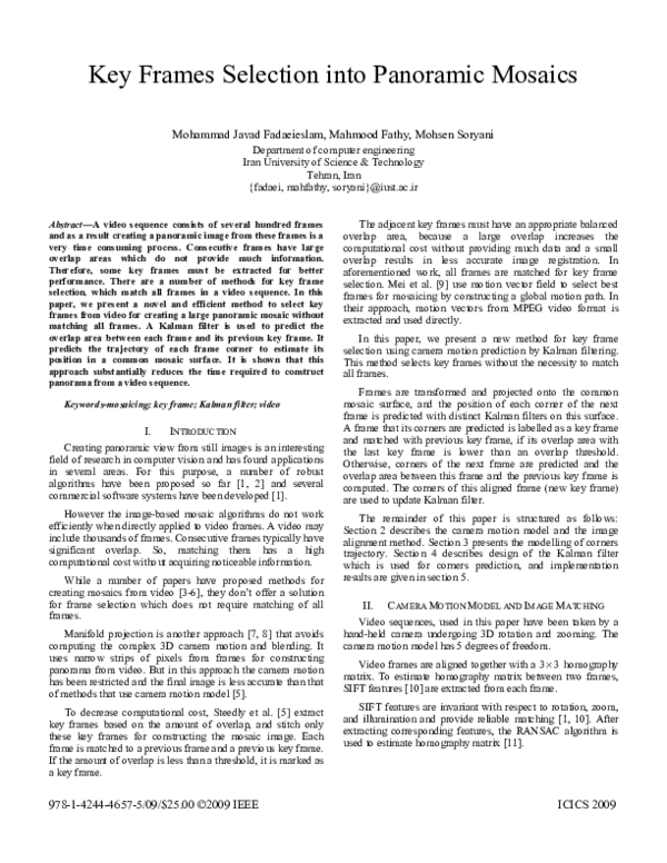 (PDF) Key frames selection into panoramic mosaics