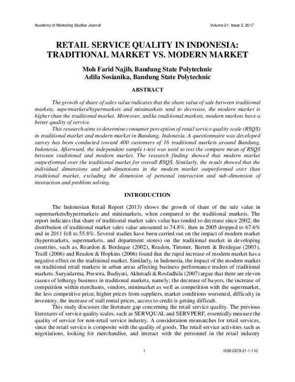 (PDF) Retail Service Quality in Indonesia: Traditional Market Vs ...