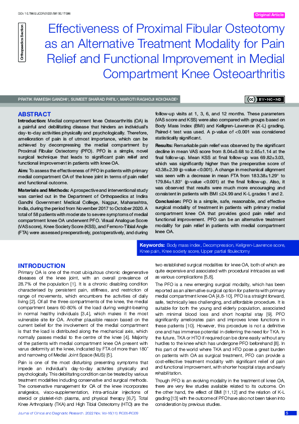 (PDF) Effectiveness of Proximal Fibular Osteotomy as an Alternative ...