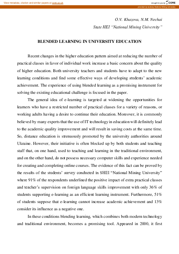 (PDF) Blended Learning in University Education
