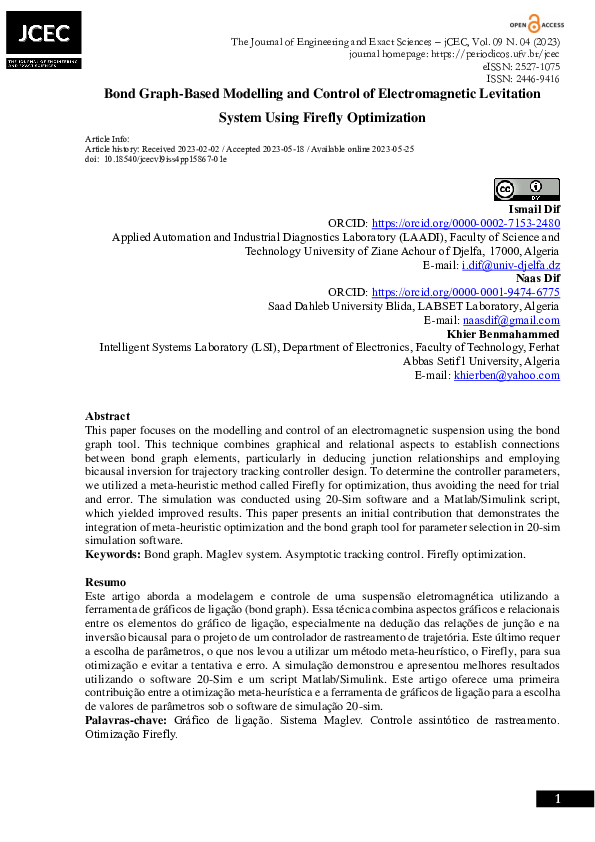 (PDF) Bond Graph-Based Modelling and Control of Electromagnetic Levitation System Using Firefly ...