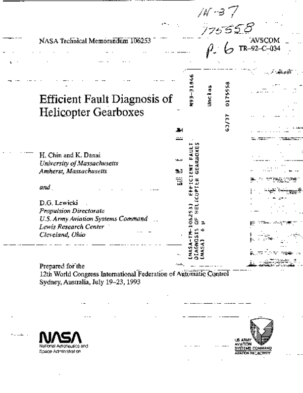 (PDF) Efficient Fault Diagnosis of Helicopter Gearboxes | Kourosh Danai ...