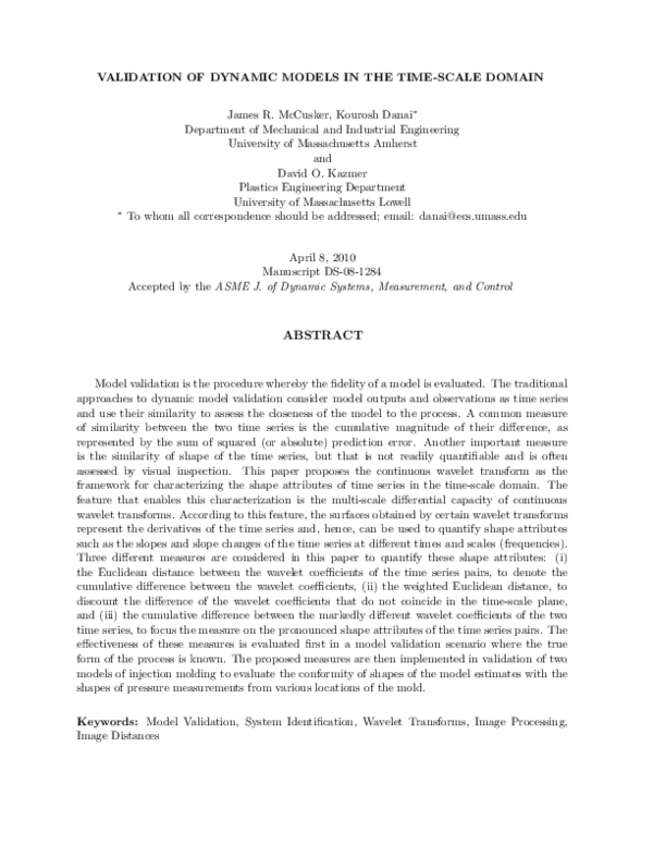 (PDF) Validation of Dynamic Models in the Time-Scale Domain