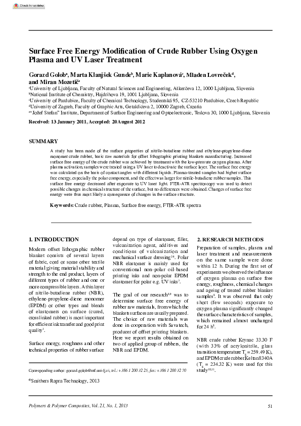 (PDF) Surface Free Energy Modification of Crude Rubber Using Oxygen ...