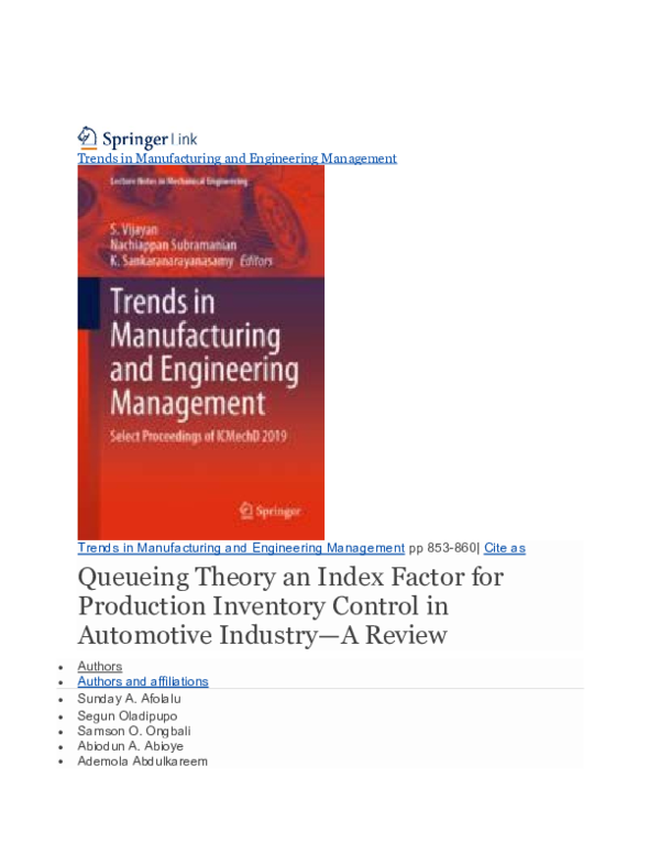 (PDF) Queueing Theory an Index Factor for Production Inventory Control ...