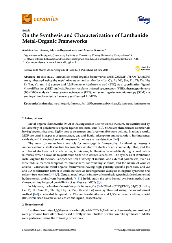 (PDF) On the Synthesis and Characterization of Lanthanide Metal-Organic ...