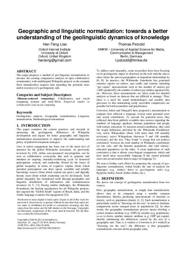 (PDF) Geographic and linguistic normalization | Han-teng Liao ...