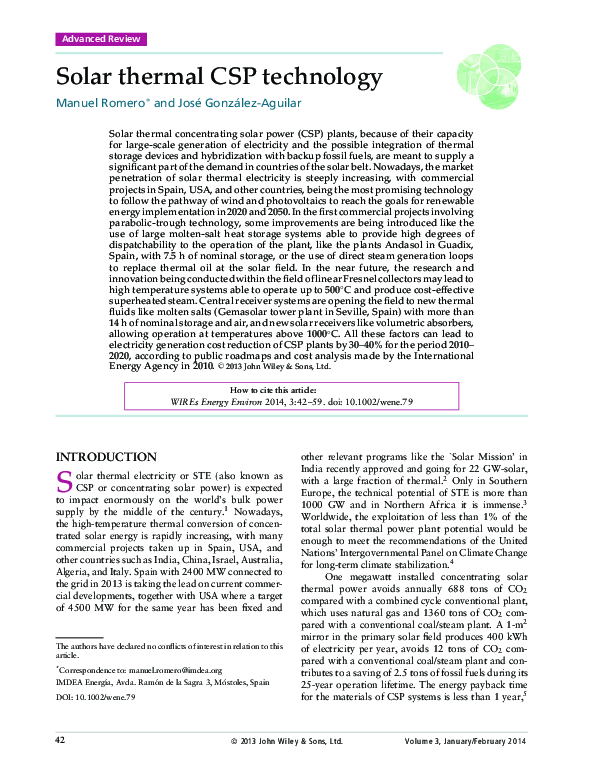(PDF) Solar thermal CSP technology