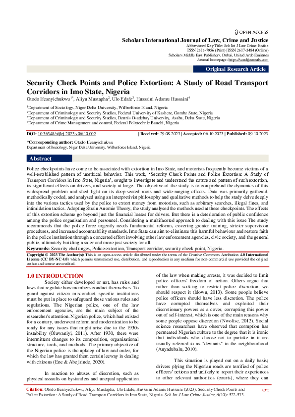 (PDF) Security Check Points and Police Extortion: A Study of Road ...