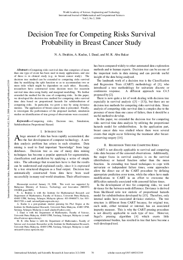 (PDF) Decision Tree For Competing Risks Survival Probability In Breast ...