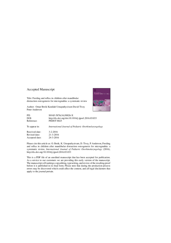 (PDF) Feeding and reflux in children after mandibular distraction ...