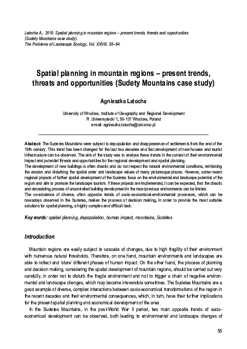 (PDF) Spatial planning in mountain regions – present trends, threats and opportunities (Sudety ...